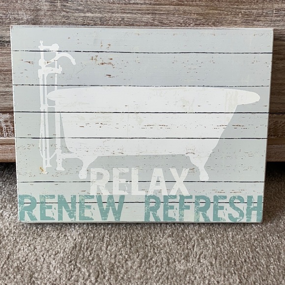Accents | Wooden Bath Wall Decor Relax Renew Refresh Sign Bathroom Art ...